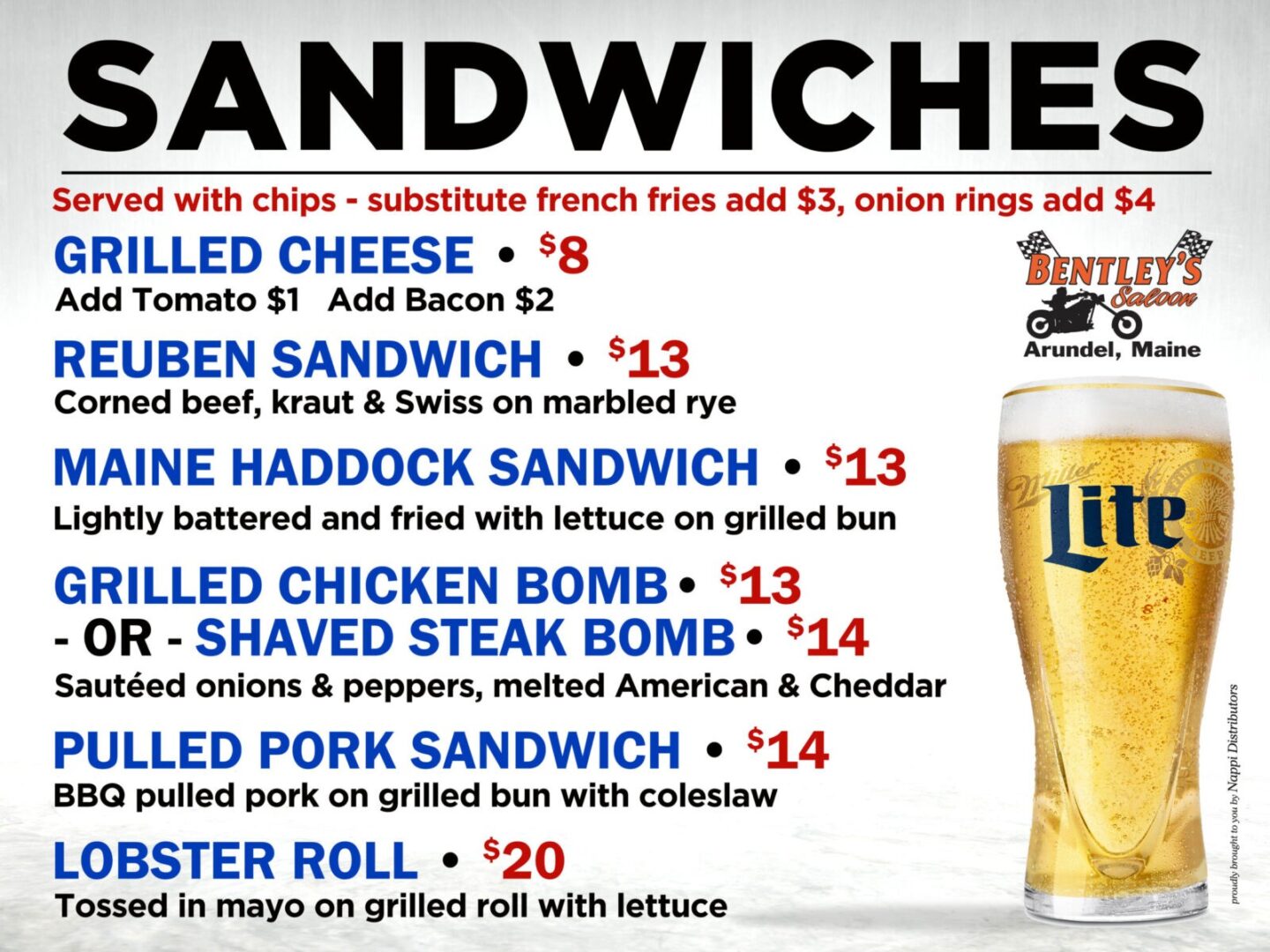 Bentley's Saloon | Arundel, Maine| Food Menu
