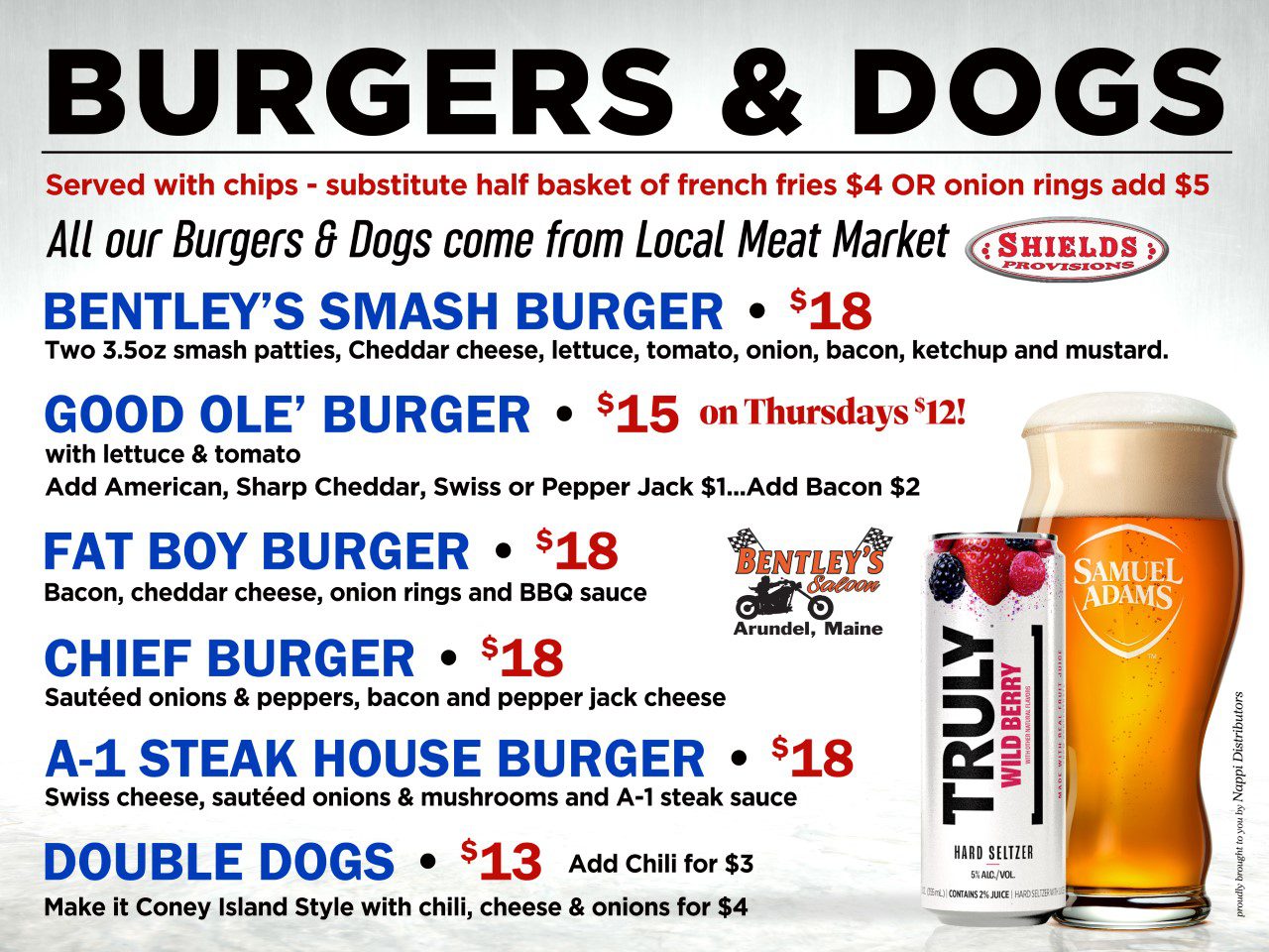 Bentley's Saloon | Arundel, Maine| Food Menu
