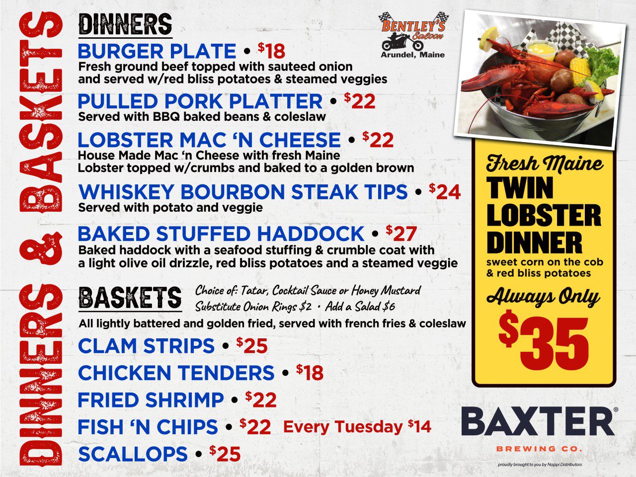 Bentley's Saloon | Arundel, Maine| Food Menu